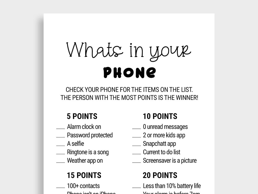 What's in Your Phone Baby Shower Game (printable Instant Download) DBF6 ...