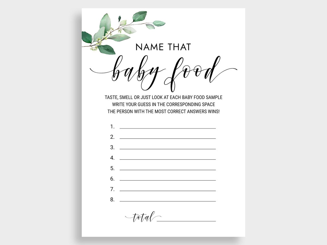 Name That Baby Food Baby Shower Game Guess the Baby Food Greenery Baby ...