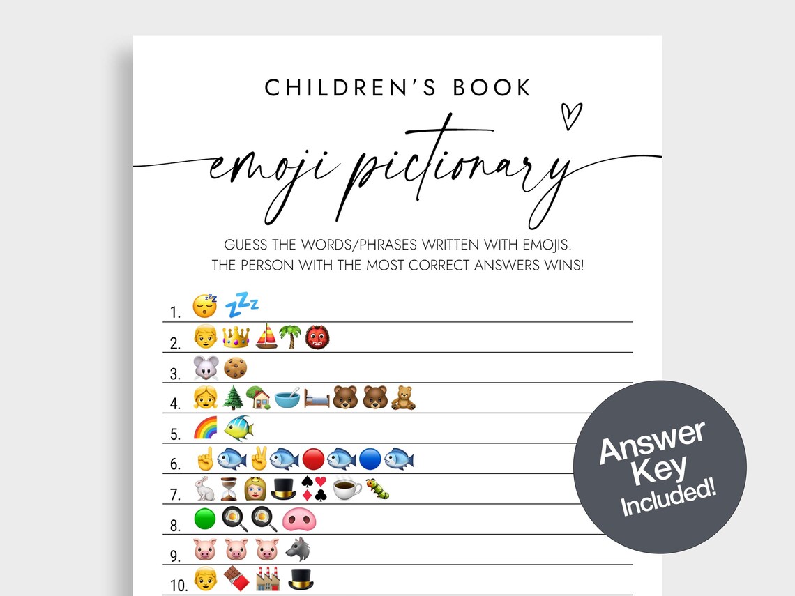 Children's Book Emoji Pictionary Game, Baby Shower Emoji Game, Emoji ...