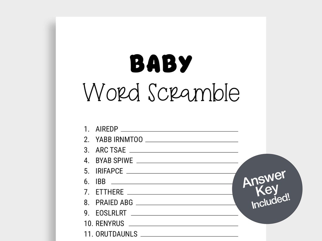 Baby Shower Word Scramble Game With Answer Key - Baby Word Game ...