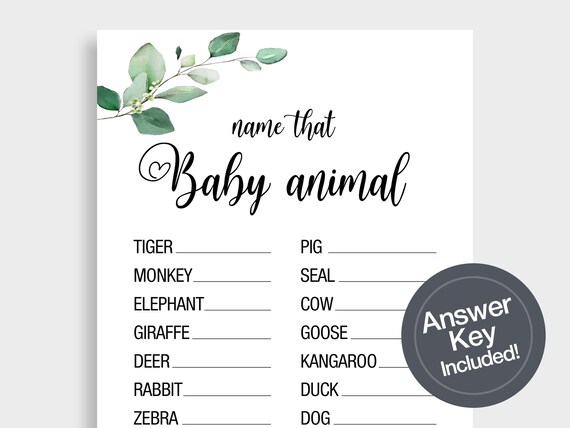 Baby Animal Game Baby Shower Guess Baby Animals Leaves Shower - Etsy