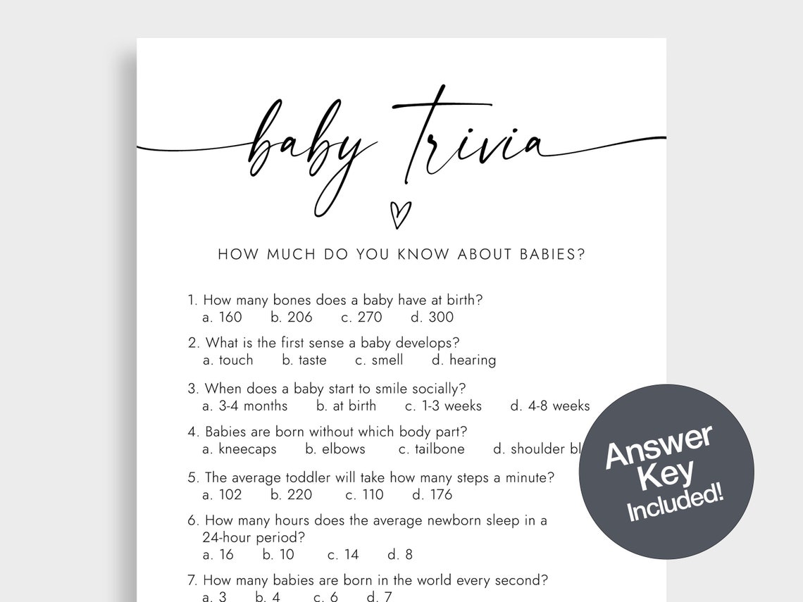 Baby Trivia Game Baby Shower Trivia Baby Shower Party Game Cards Leaves ...