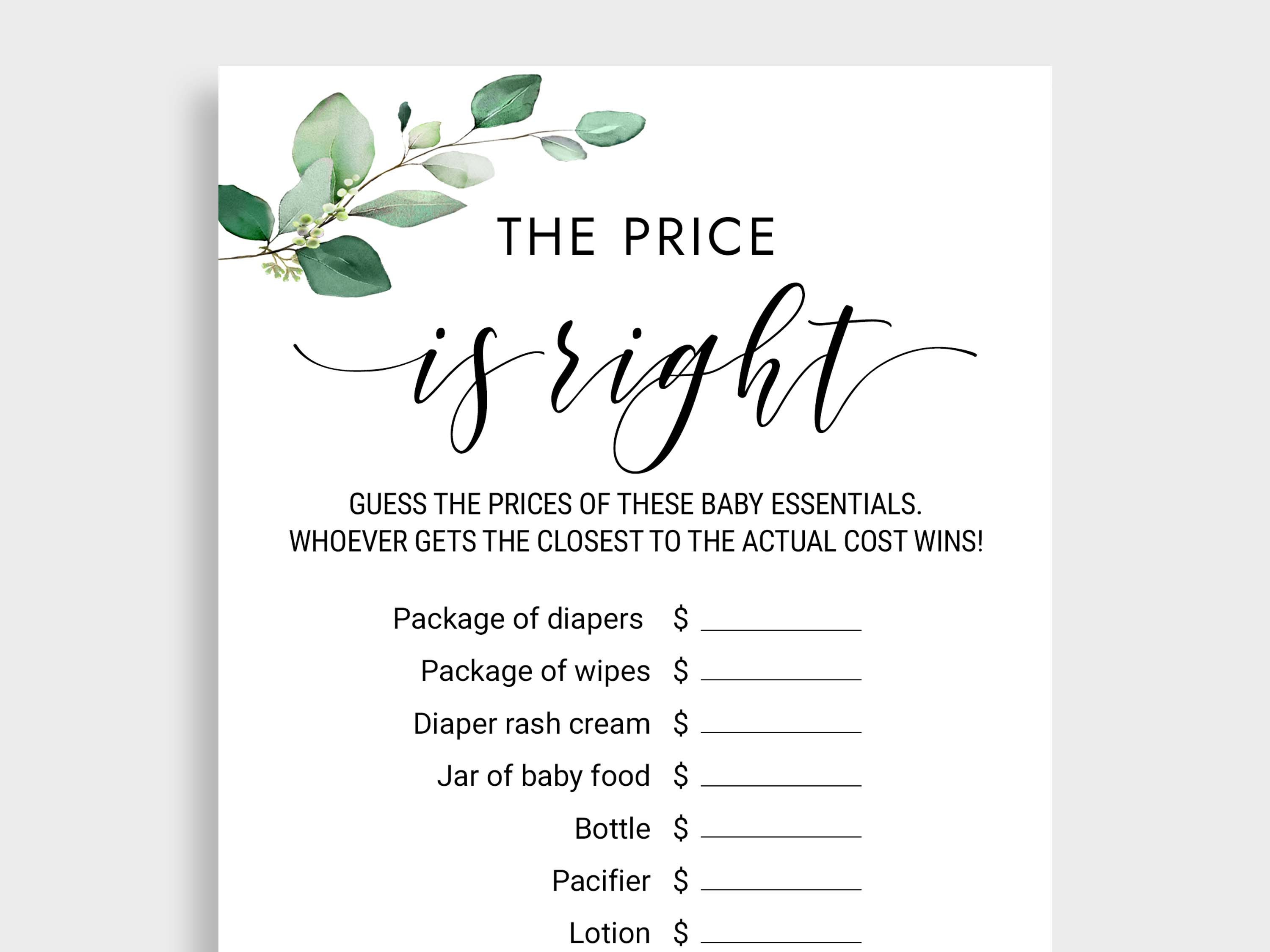 Price is Right Baby Shower Price Tag Game Baby Shower Games ...