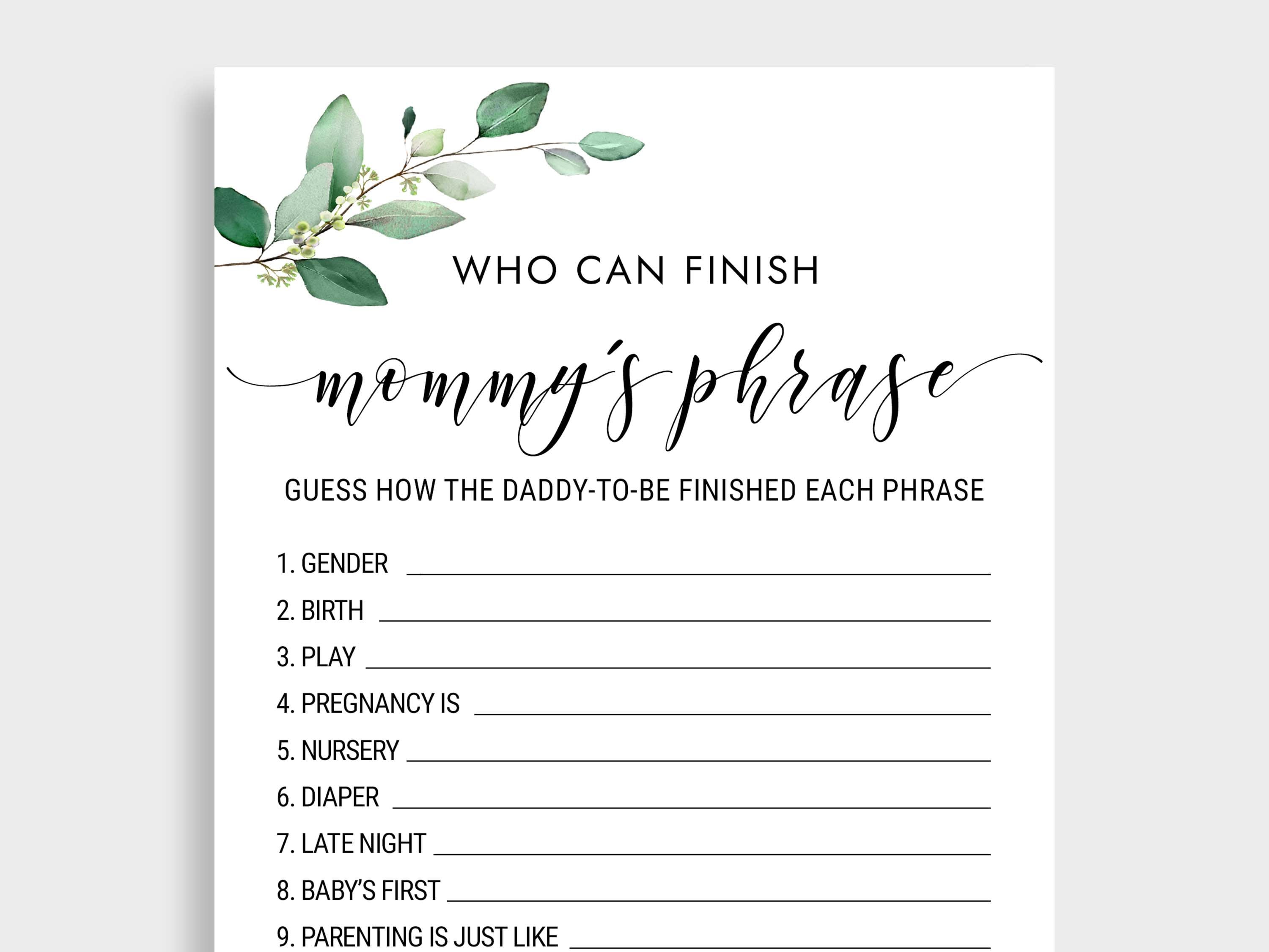 Who Can Finish Mommy's Phrase Baby Shower Game Finish the Mommy Phrase ...