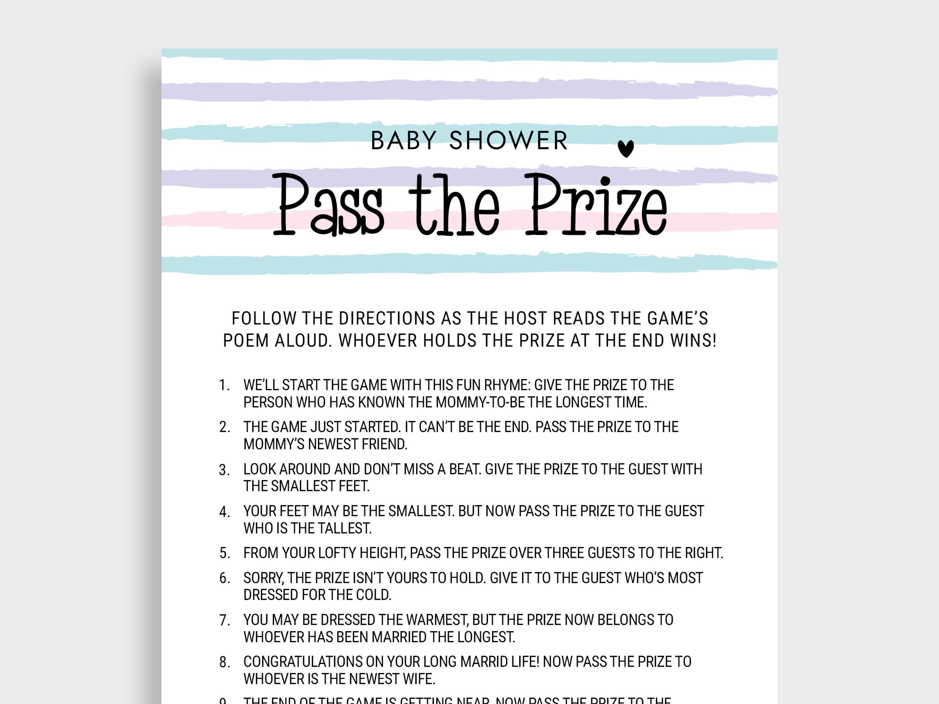 Pass the Prize Rhyme Game Baby Shower Games Cards Pass the Gift Poem ...