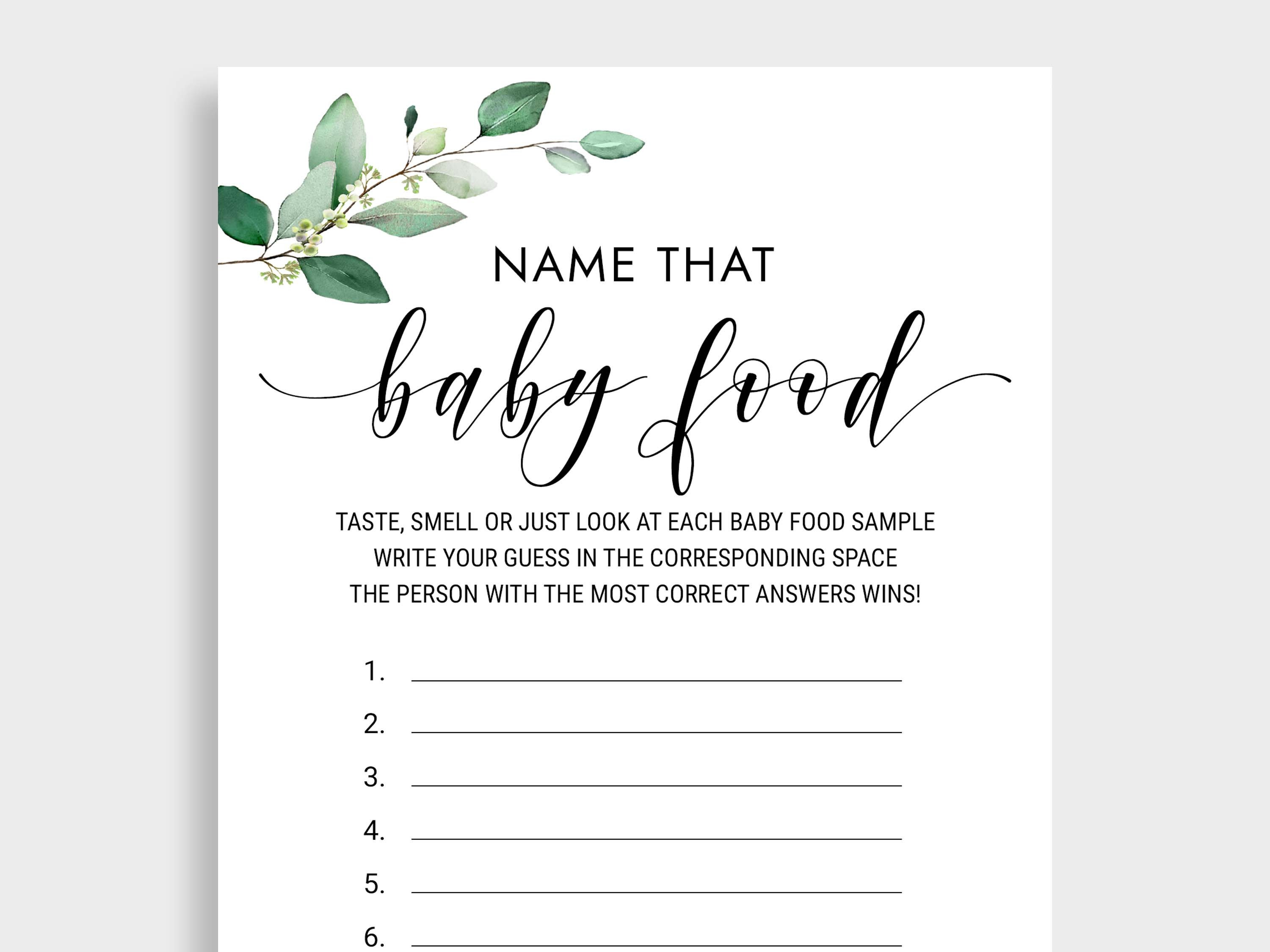Name That Baby Food Baby Shower Game Guess the Baby Food Greenery Baby ...