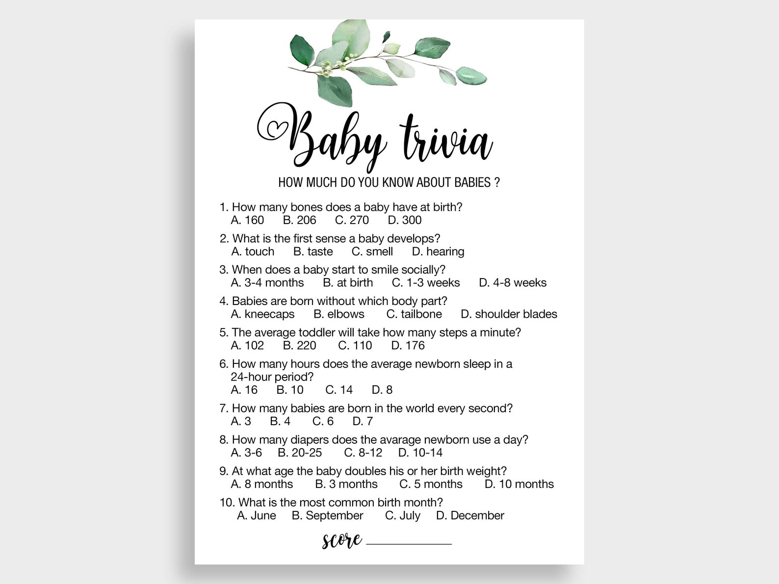 Baby Trivia Game Baby Shower Trivia Baby Shower Party Game - Etsy