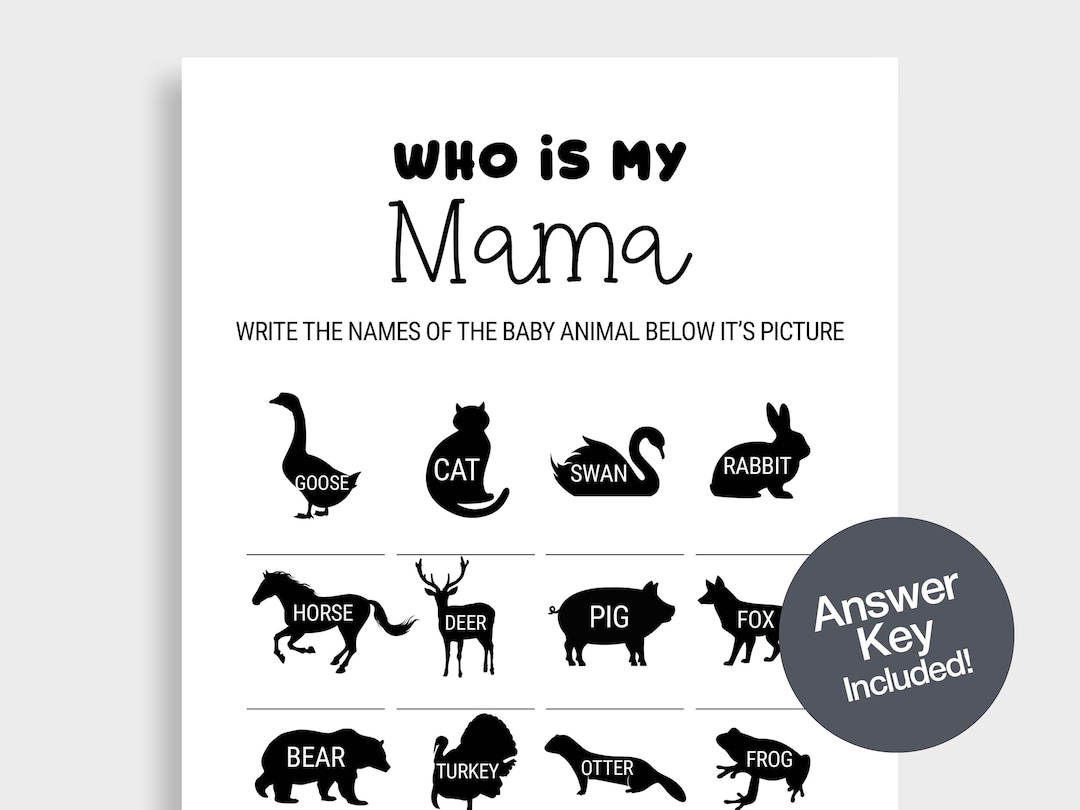 Who is My Mama Game Baby Animals Game Printable Guess Baby Animals ...