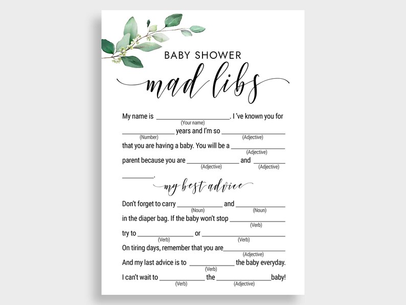 Printable Baby Shower Mad Libs Game Baby Shower Game Mad Libs Shower ...