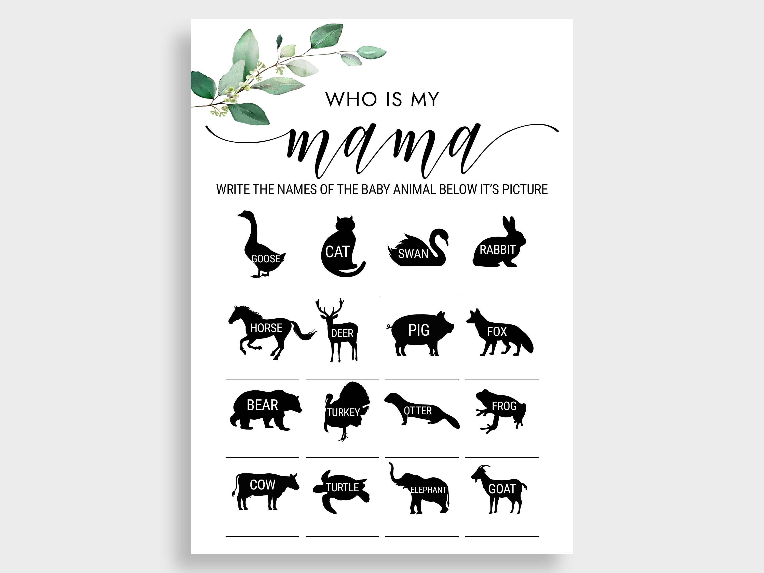 Who is My Mama Game Baby Animals Game Printable Guess Baby Animals ...