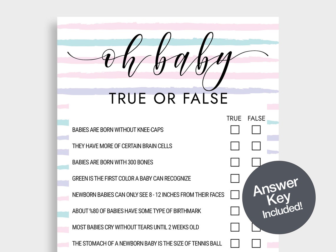 True or False Baby Shower Game Oh Baby True or False Oh Baby True or ...