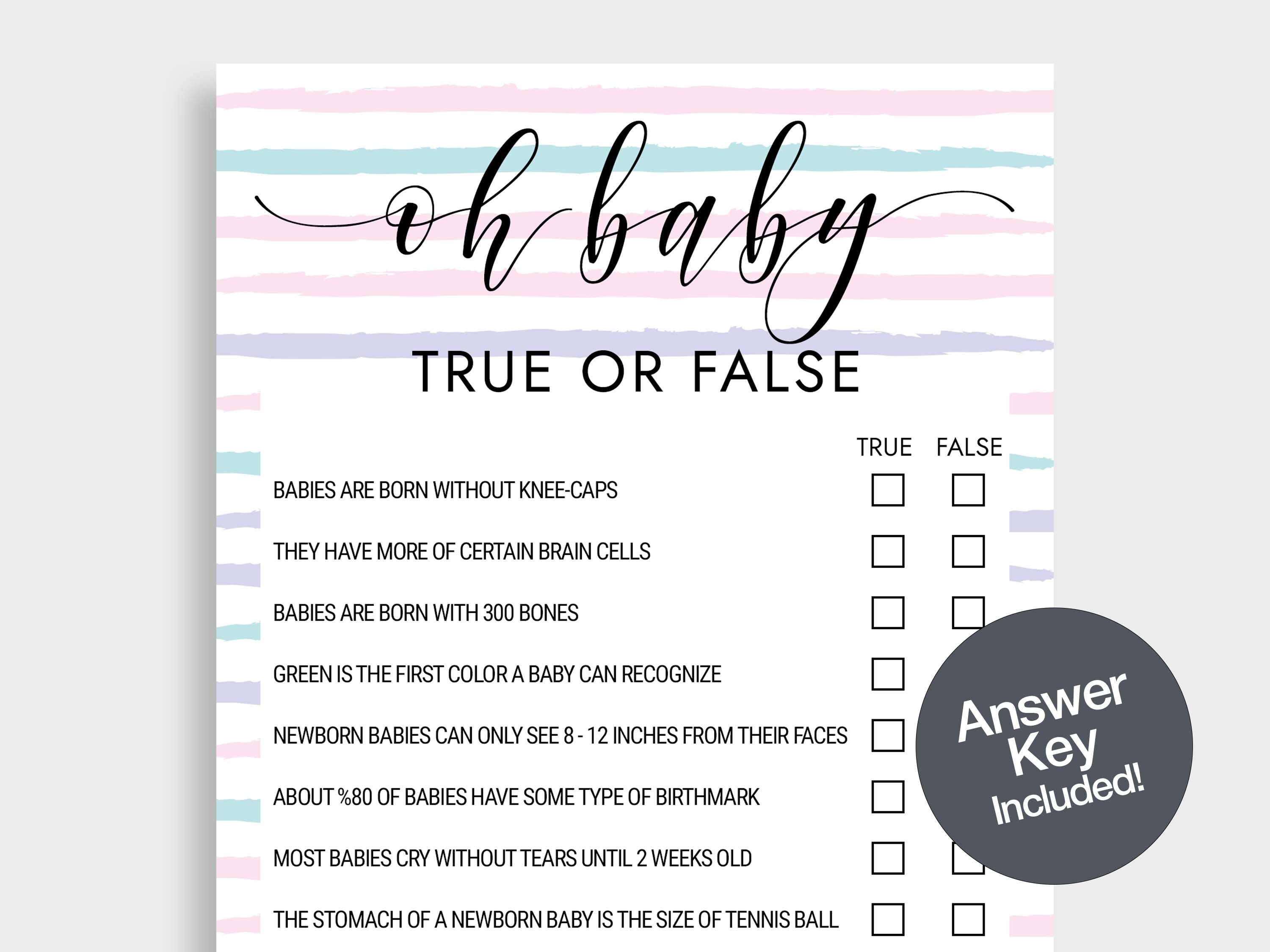 True or False Baby Shower Game Oh Baby True or False Oh Baby True or ...
