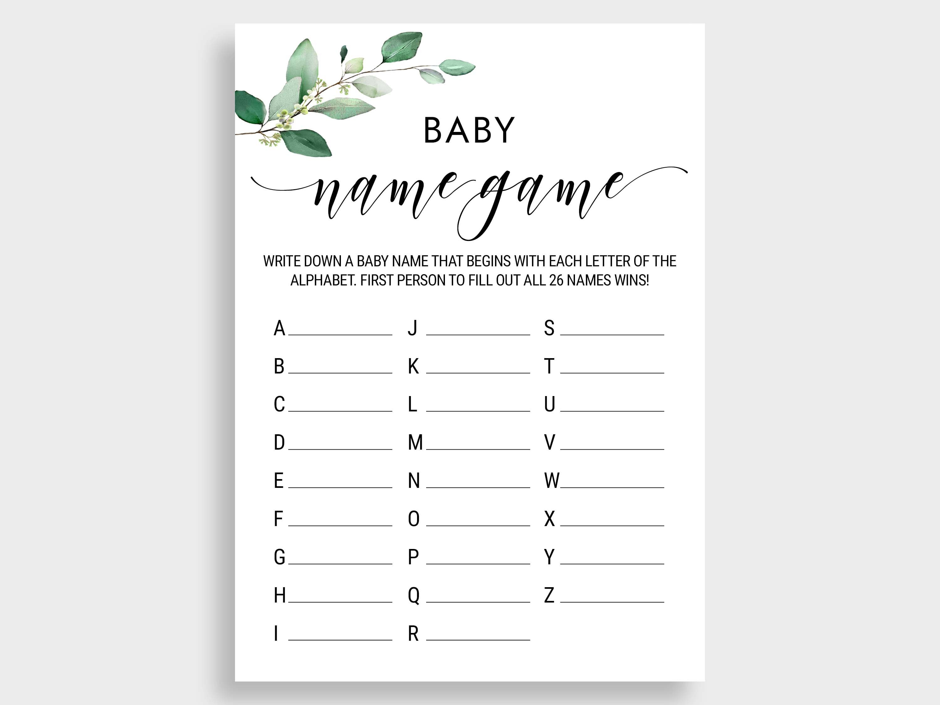 Baby Name Game Baby Alphabet Game A Z Baby Name Game Baby Shower Game ...
