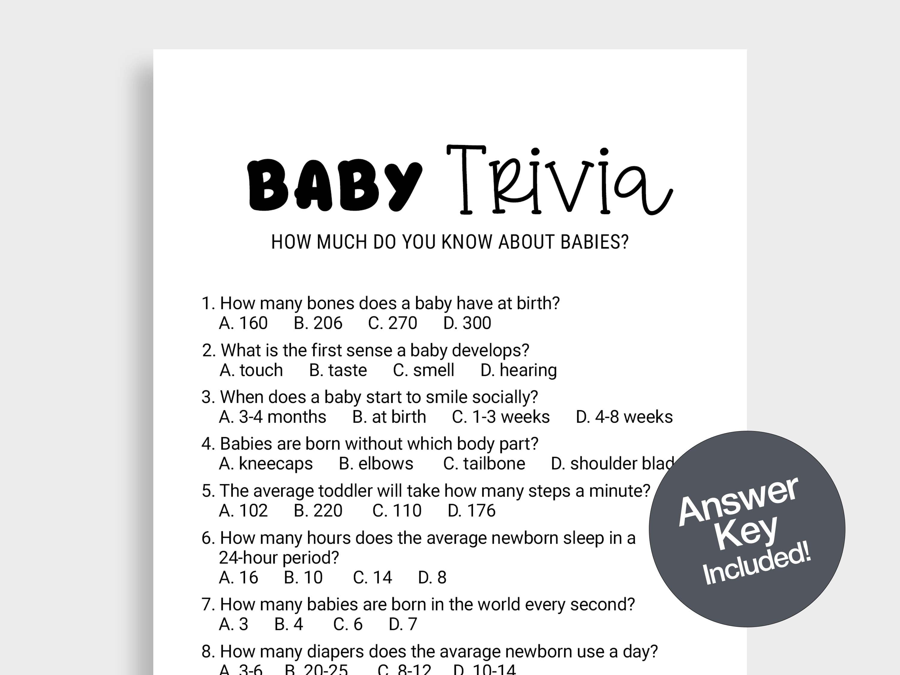 Baby Trivia Game Baby Shower Trivia Baby Shower Party Game Cards Baby ...