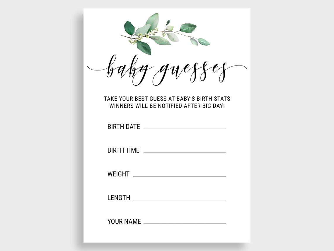Baby Guesses Cards Baby Guesses Baby Predictions Printable Baby Shower ...
