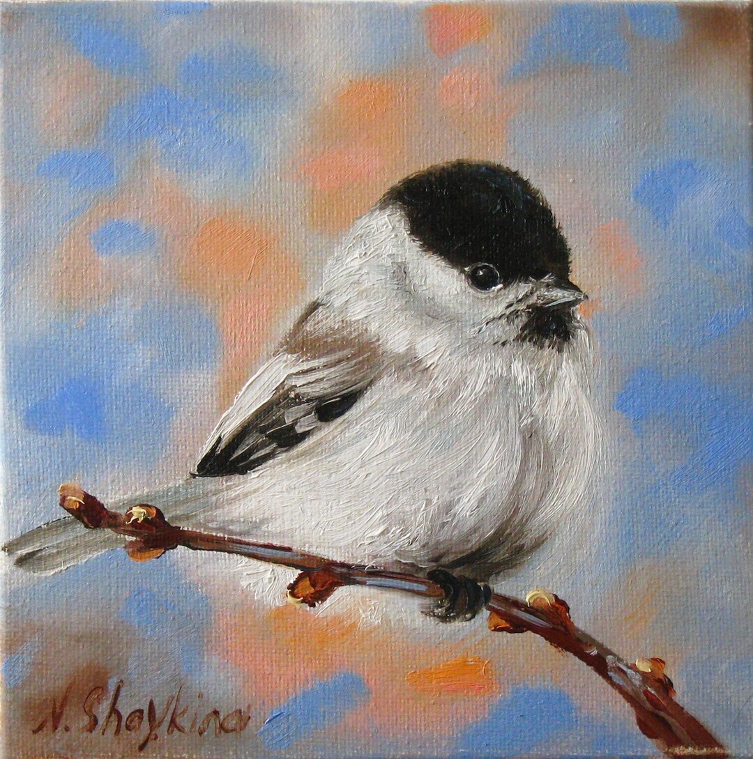 Small Painting of Bird Original Painting Oil on Canvas, Chickadee Mini ...
