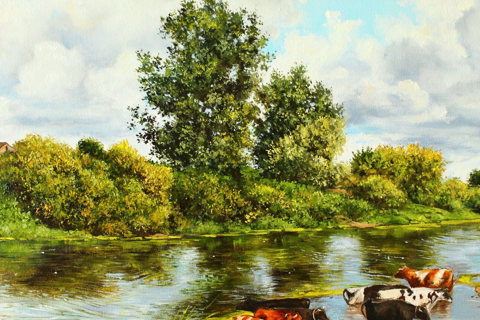 COWS IN PASTURE Landscape Oil Painting Original, Cow Wall Art, Grass ...