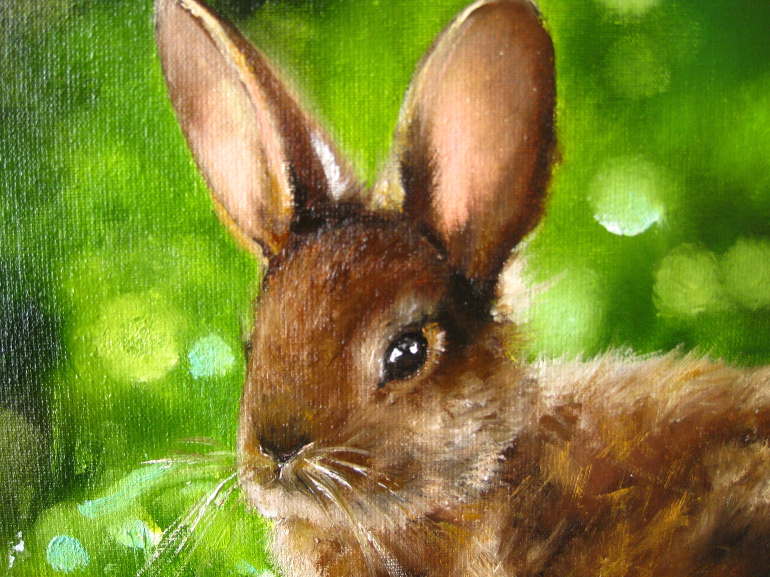 Rabbit Original Oil Painting, Easter Bunny on Canvas, Clover Art, St ...