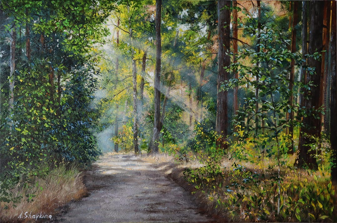 Original Oil Painting on Canvas: Summer Forest Path, Landscape Art ...