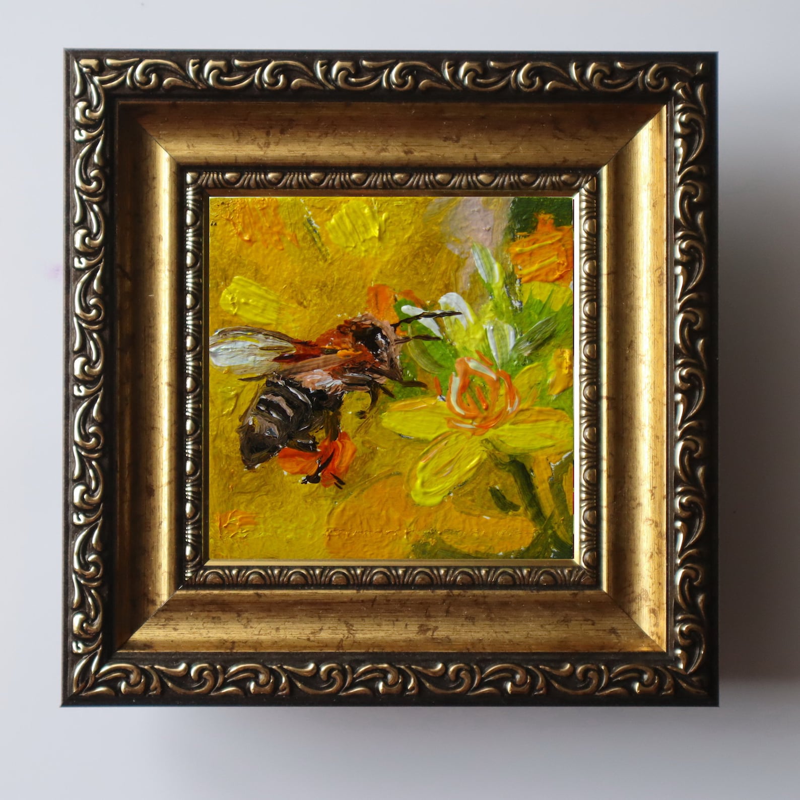 Bee Art Painting Original Bee Artwork Flower and Bee | Etsy