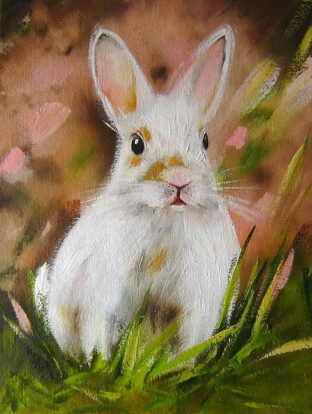 Easter Bunny Paintings, White Rabbit Bunny Original Art, Hare Painting ...