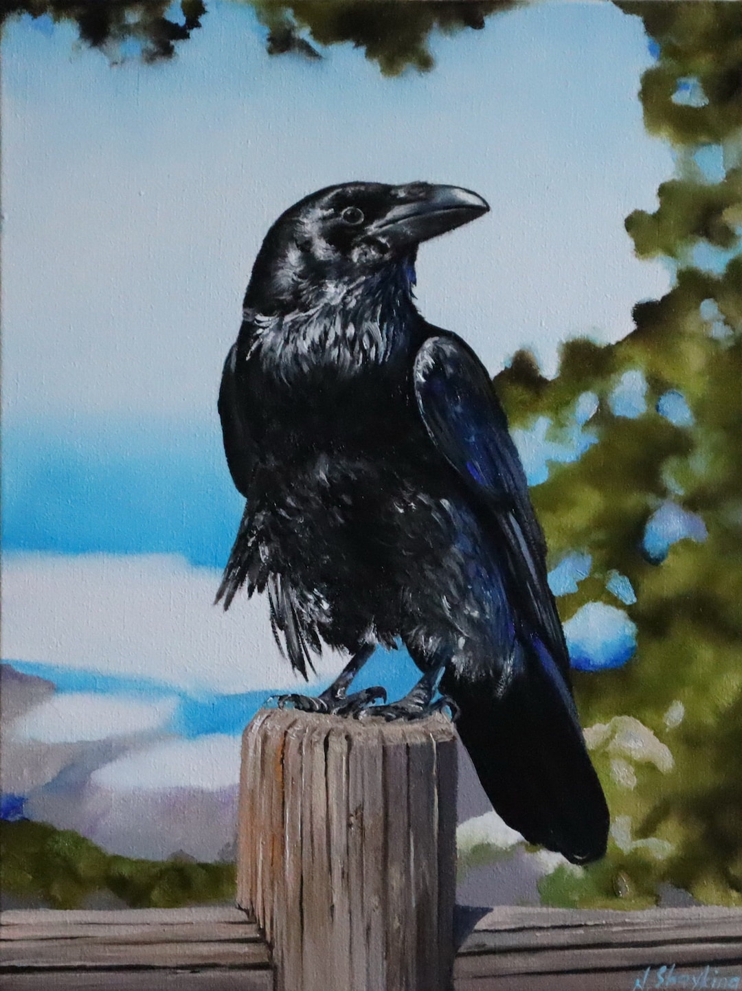 Raven Oil Painting on Canvas: Wildlife Academia Wall Art - Etsy