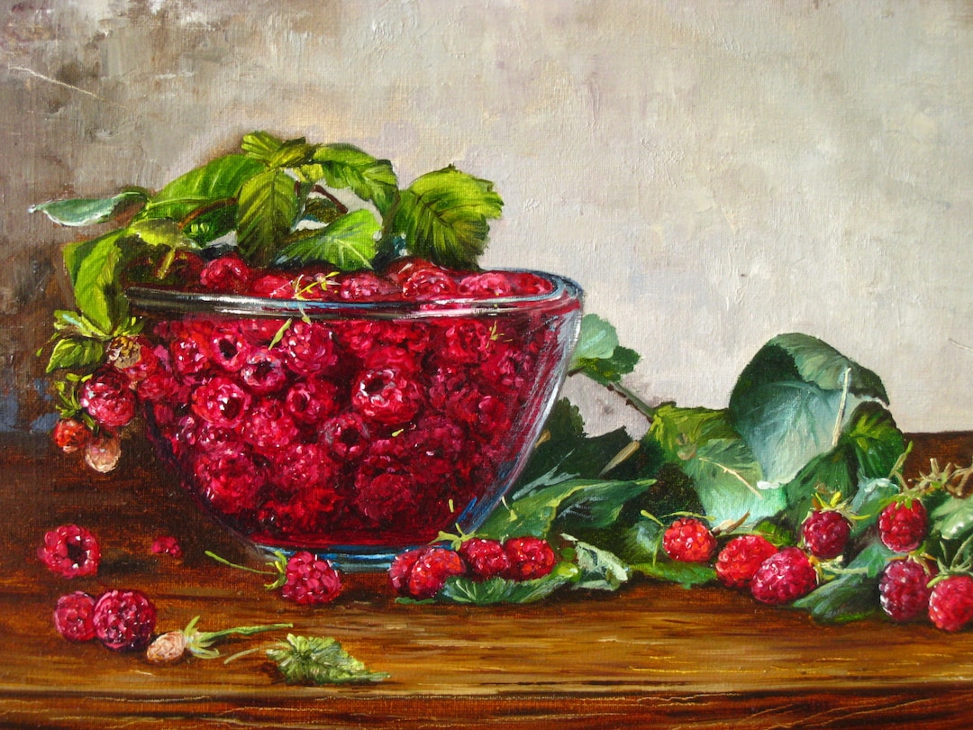 RASPBERRY Art Original Oil on Canvas, Realistic Paintings With Berries ...