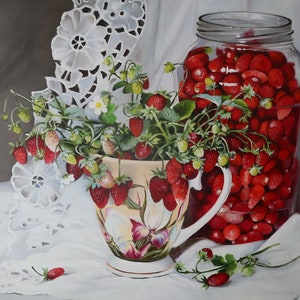 Original Oil Painting Wild Strawberries Wall Art Still Life Strawberry ...
