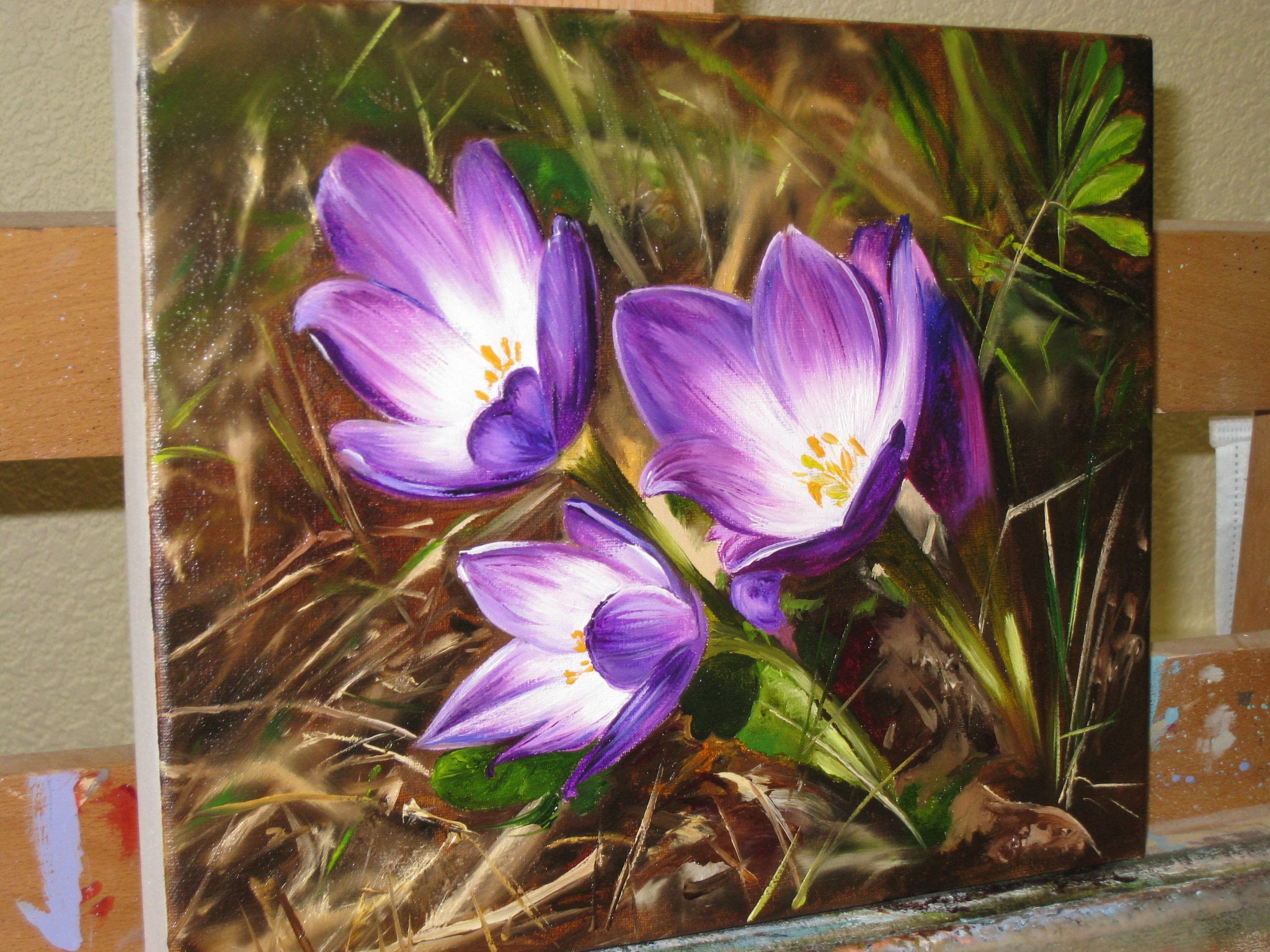 Crocus Painting Original, Purple Flower Canvas Art, Realistic Crocuses ...