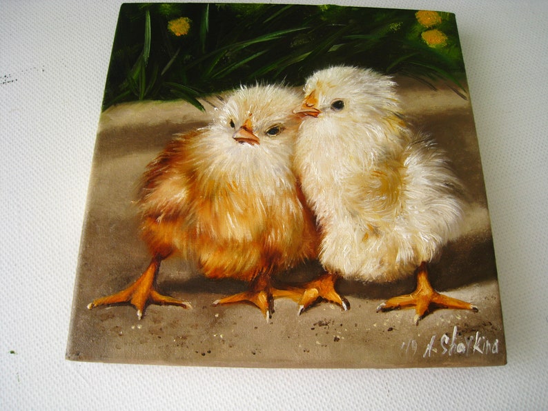Baby Chicks Painting Oil, Easter Decorations, Country Life Art Canvas ...