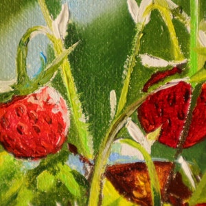 Original Oil Painting Strawberry Bouquet, Wood Scene Paintings on ...