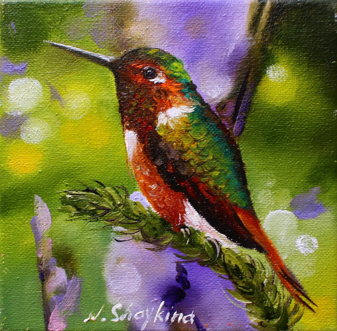 Hummingbird Original Oil Painting on Canvas, Small Bird Wall Art ...