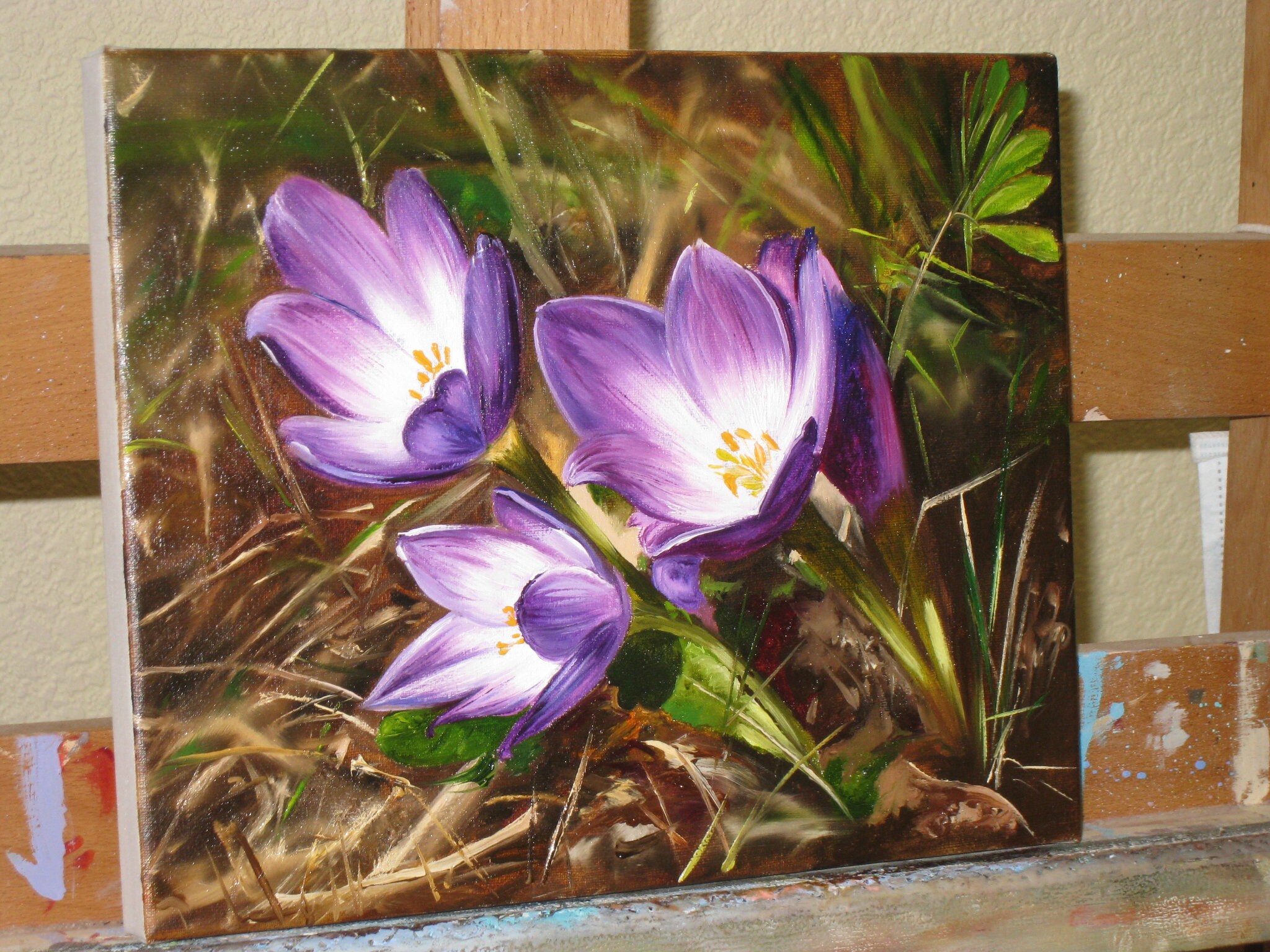 Crocus Painting Original, Purple Flower Canvas Art, Realistic Crocuses ...