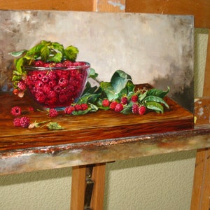 RASPBERRY Art Original Oil on Canvas, Realistic Paintings With Berries ...