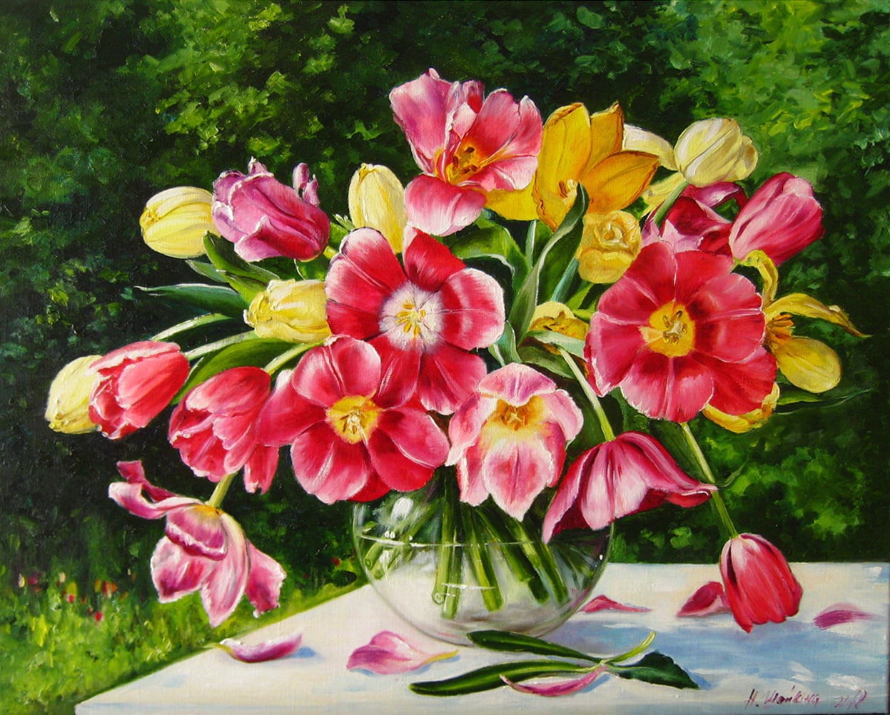 Original Oil Expressionist Oil Flower Painting Canvas Flowers 31 x 27 ...