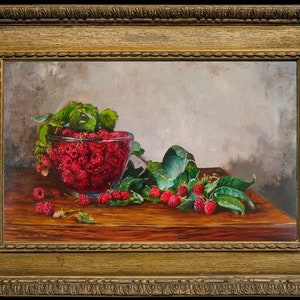RASPBERRY Art Original Oil on Canvas, Realistic Paintings With Berries ...