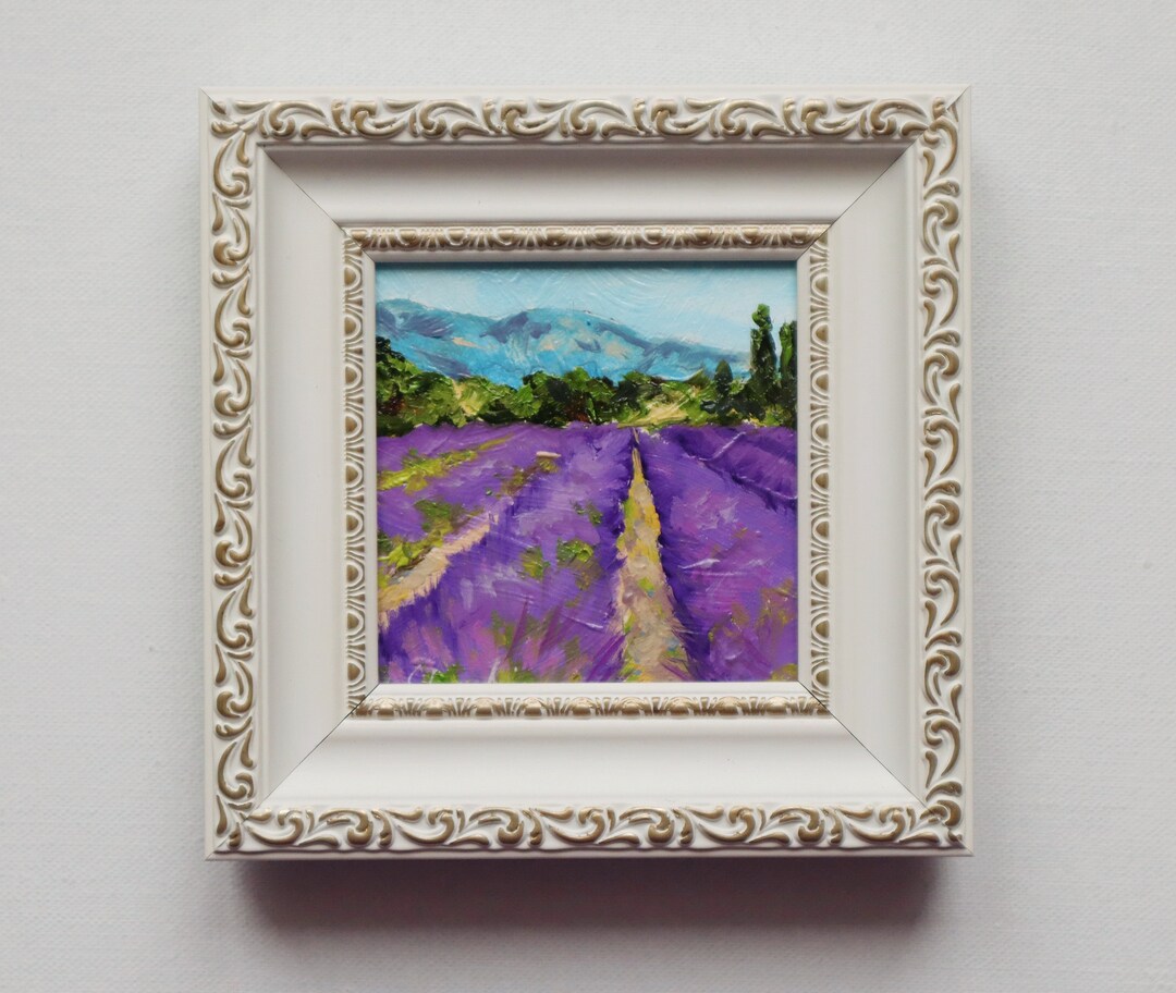 Set of 4 Mini Lavender Field Oil Paintings, Framed Small Wall Art ...