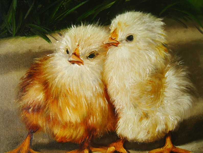 Baby Chicks Painting Oil, Easter Decorations, Country Life Art Canvas ...