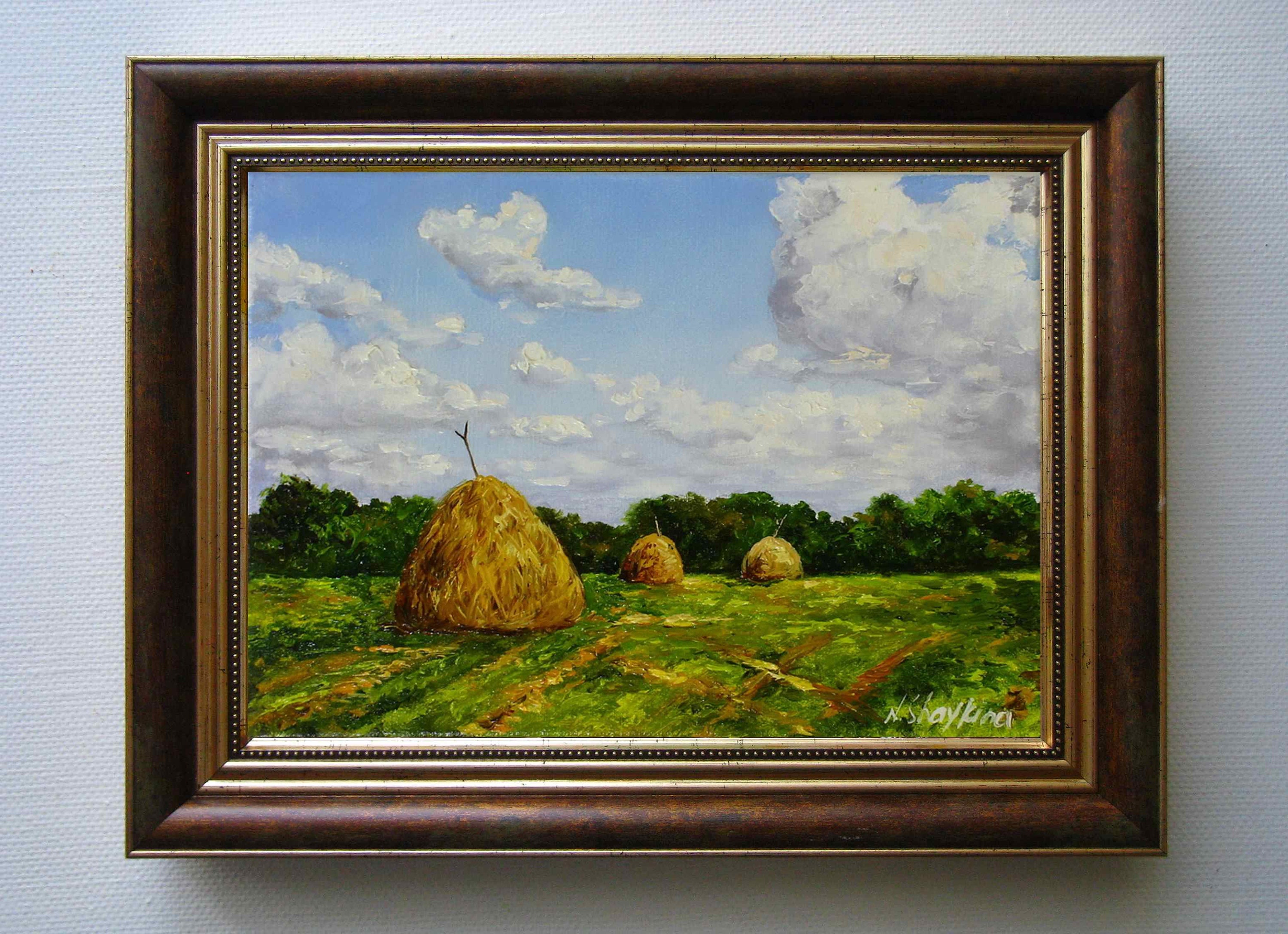 Haystacks in Field Painting Original Summer Landscape Small | Etsy