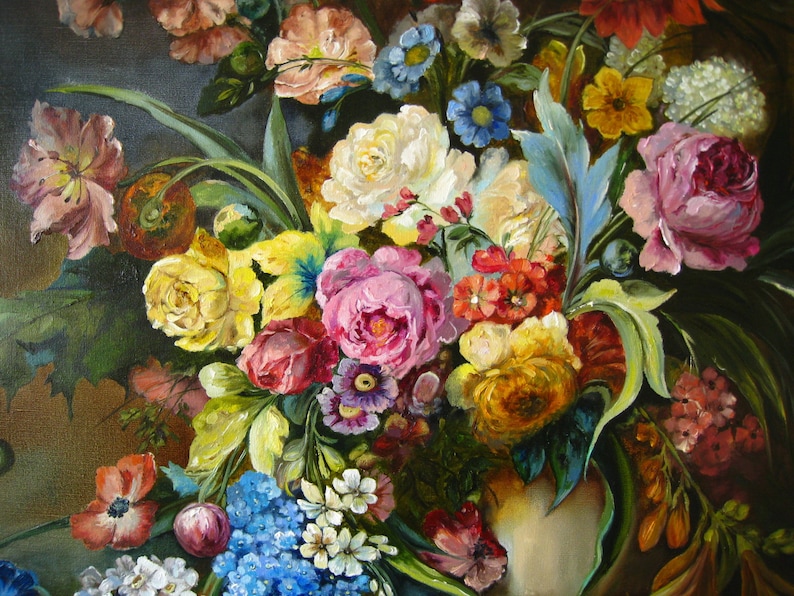 LARGE FLORAL PAINTING Original Wall Art Oil on Canvas Dark - Etsy
