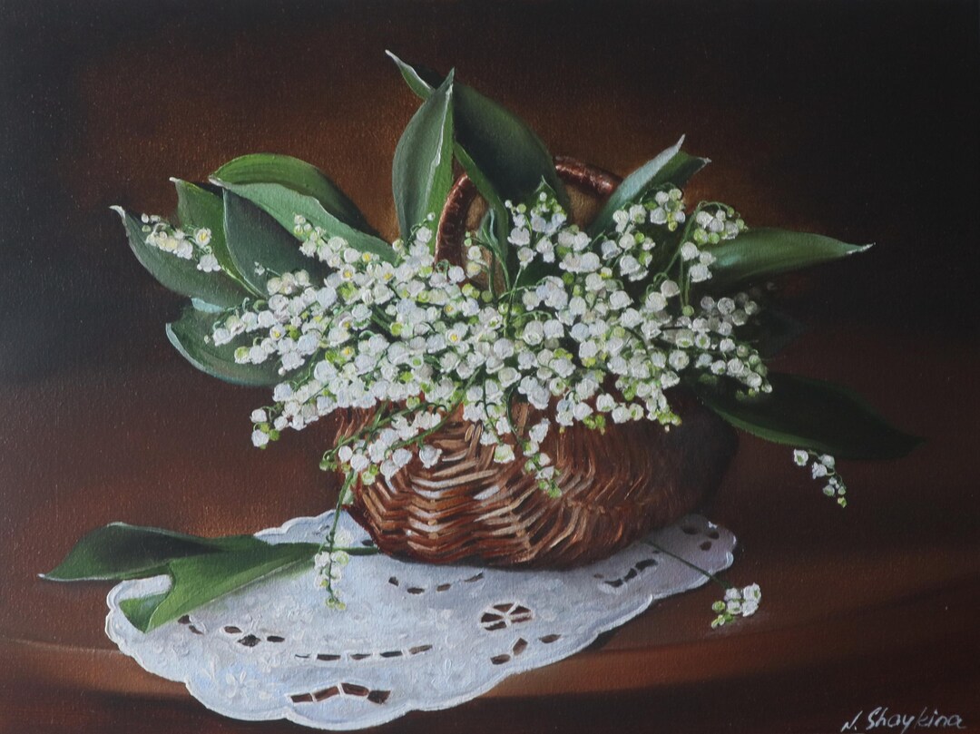 Original Oil Painting Delicate Flowers Lily of the Valley Paintings on ...