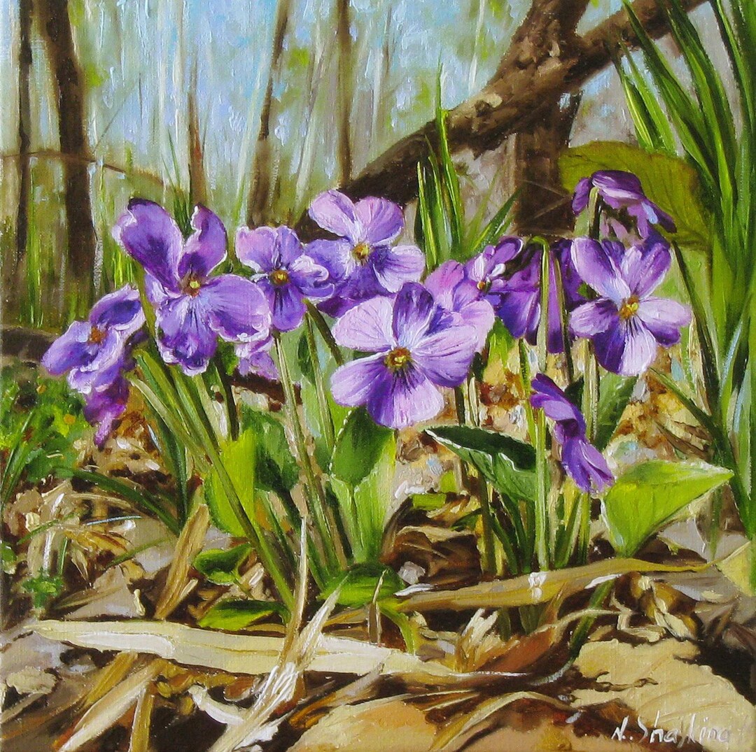 Wild Violets Original Oil Painting, Spring Woodland Flowers Art Canvas ...