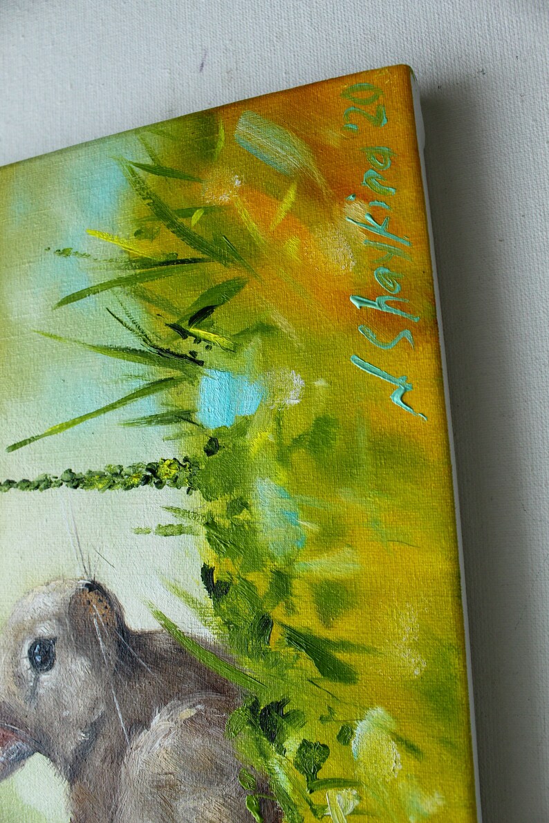 Easter Rabbit Painting Oil Original Small Rabbit Canvas Art - Etsy