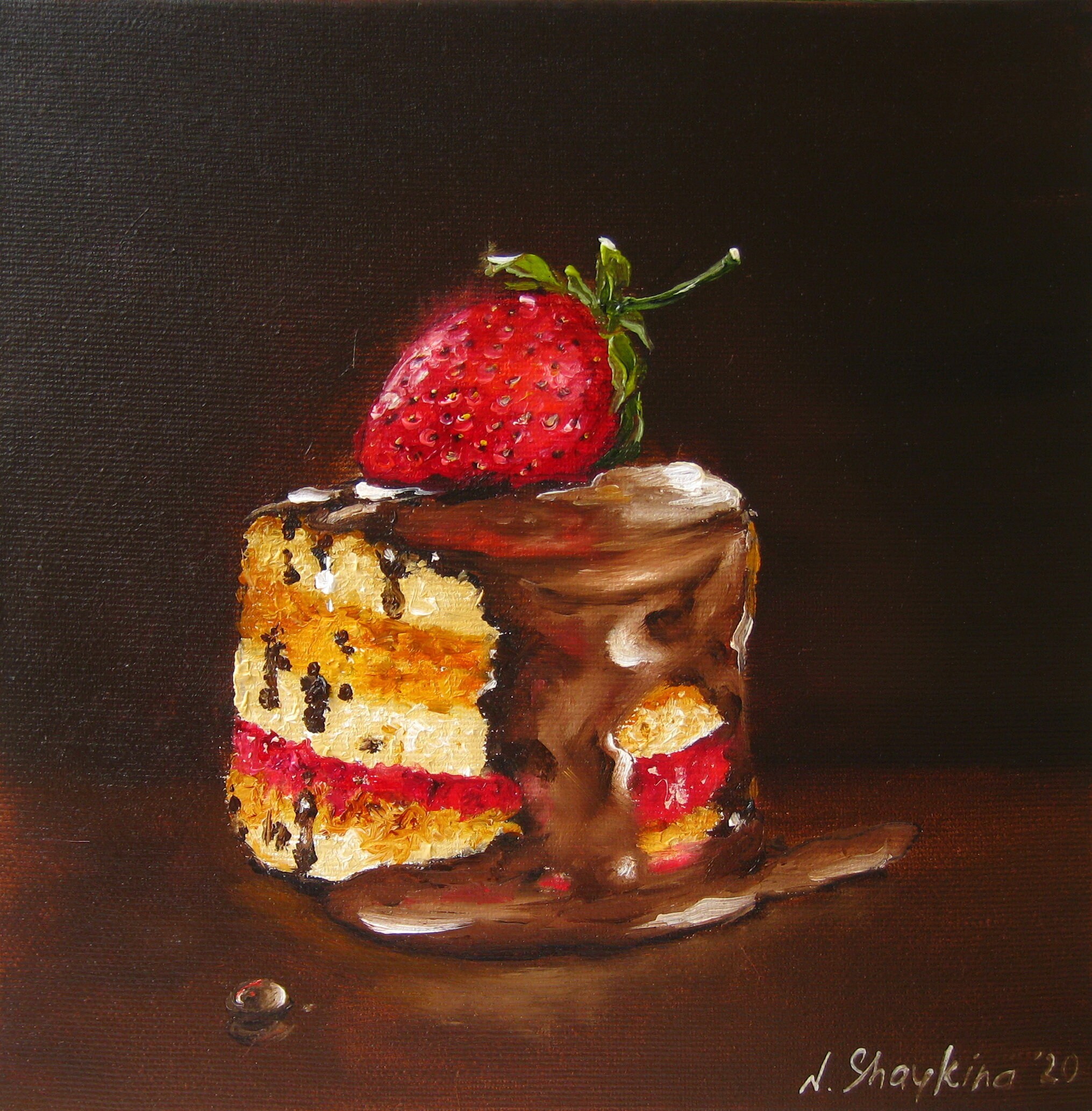 Chocolate Cake Original Painting Oil Small Canvas Art | Etsy