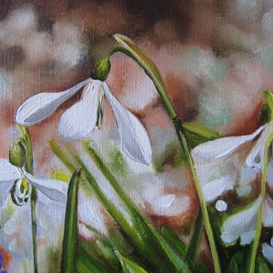 Original Snowdrop Oil Painting: Spring Bluebell Floral Art - Etsy