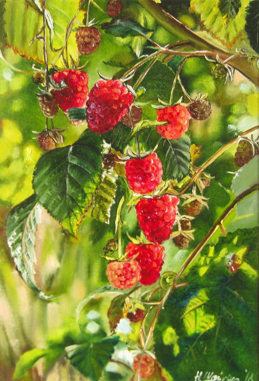 Raspberry Original Oil Painting, Realistic Garden Scene, Kitchen Decor ...