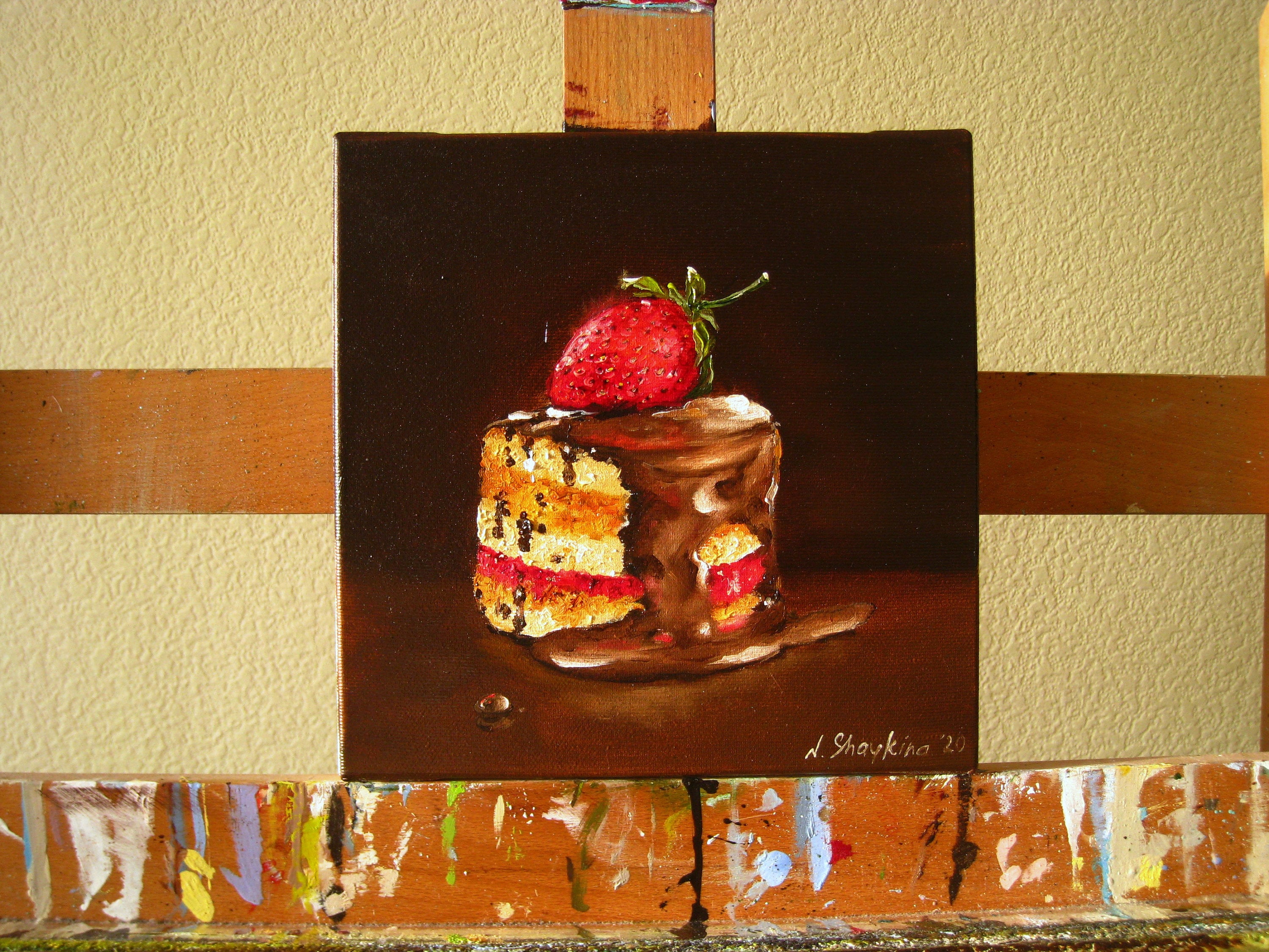 Chocolate Cake Original Painting Oil Small Canvas Art | Etsy