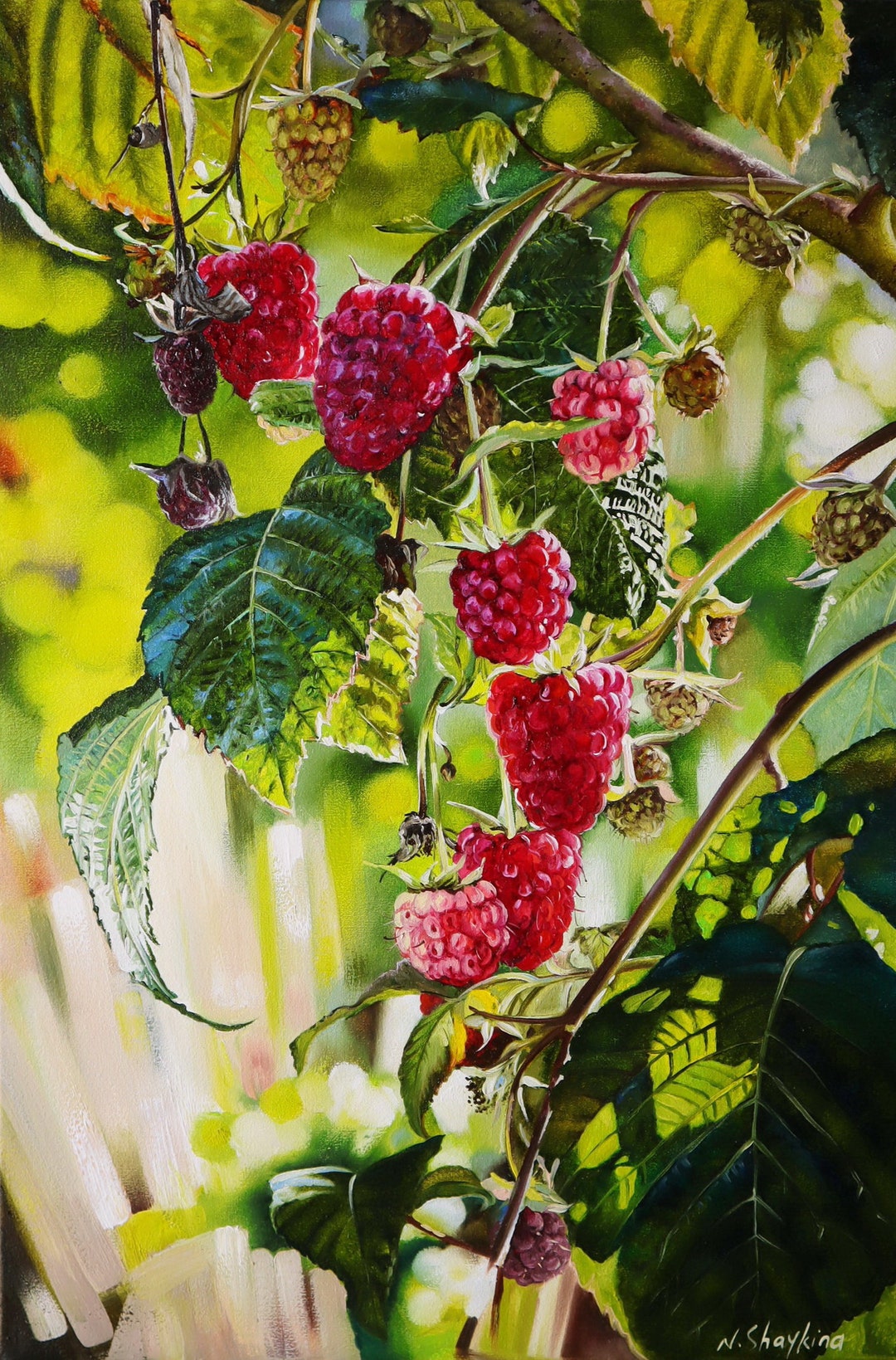 Original Raspberry Oil Painting on Canvas: Realistic Raspberries Art ...
