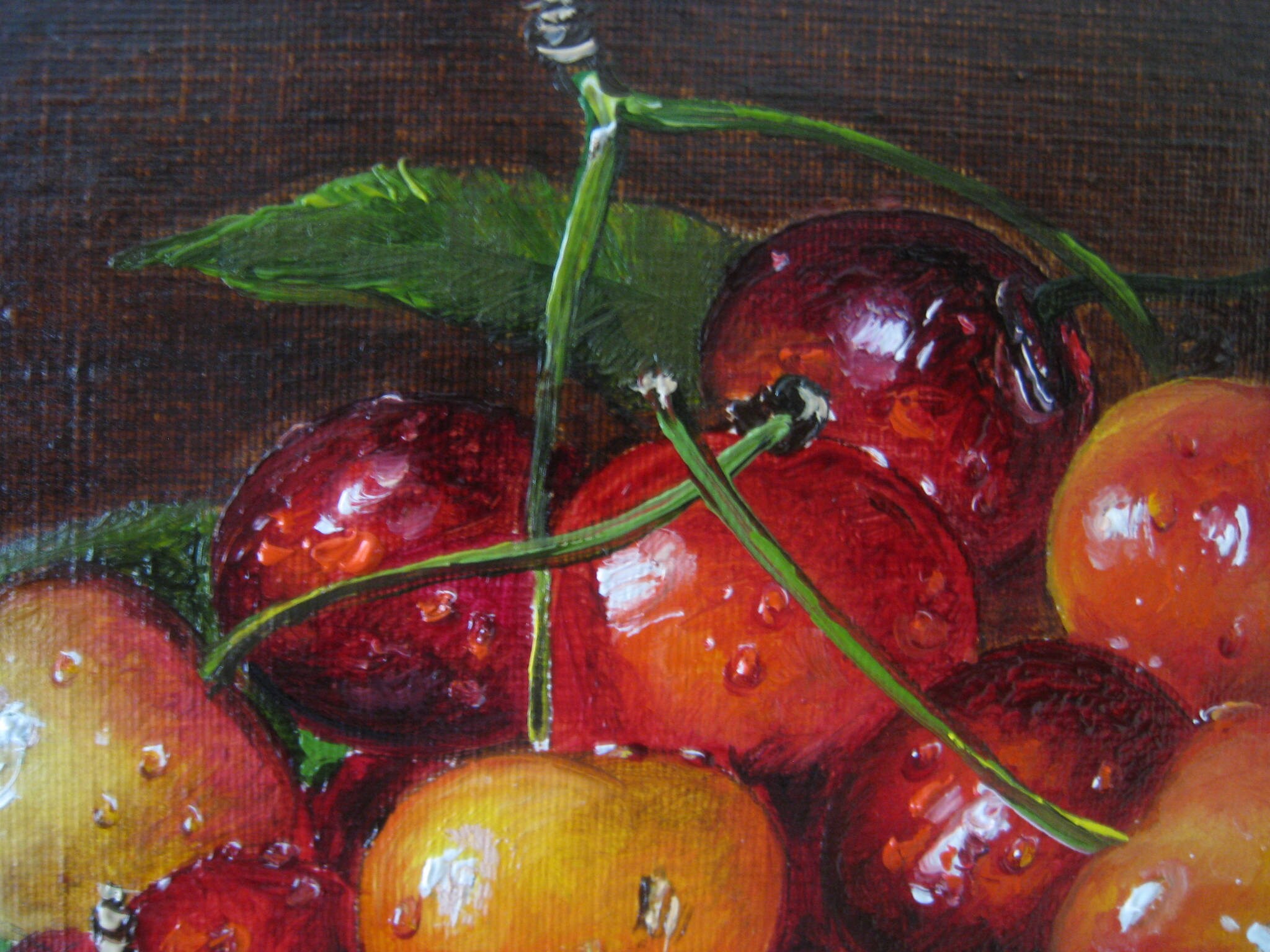 Original Cherry Oil Painting, Realistic Cherries Canvas Small Art ...
