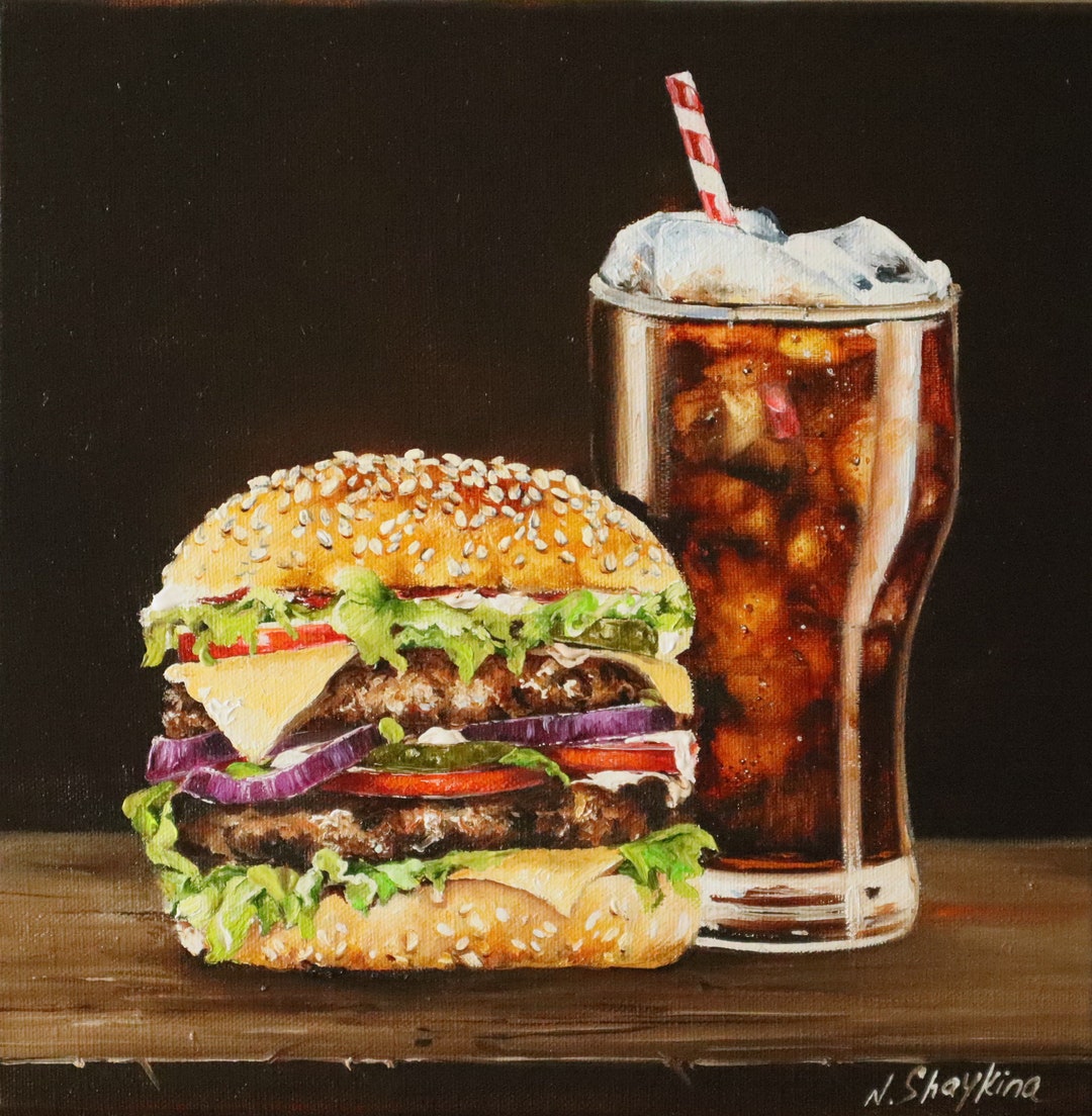 Original Burger Oil Painting, Fast Food Fine Art, Burger Wall Art ...